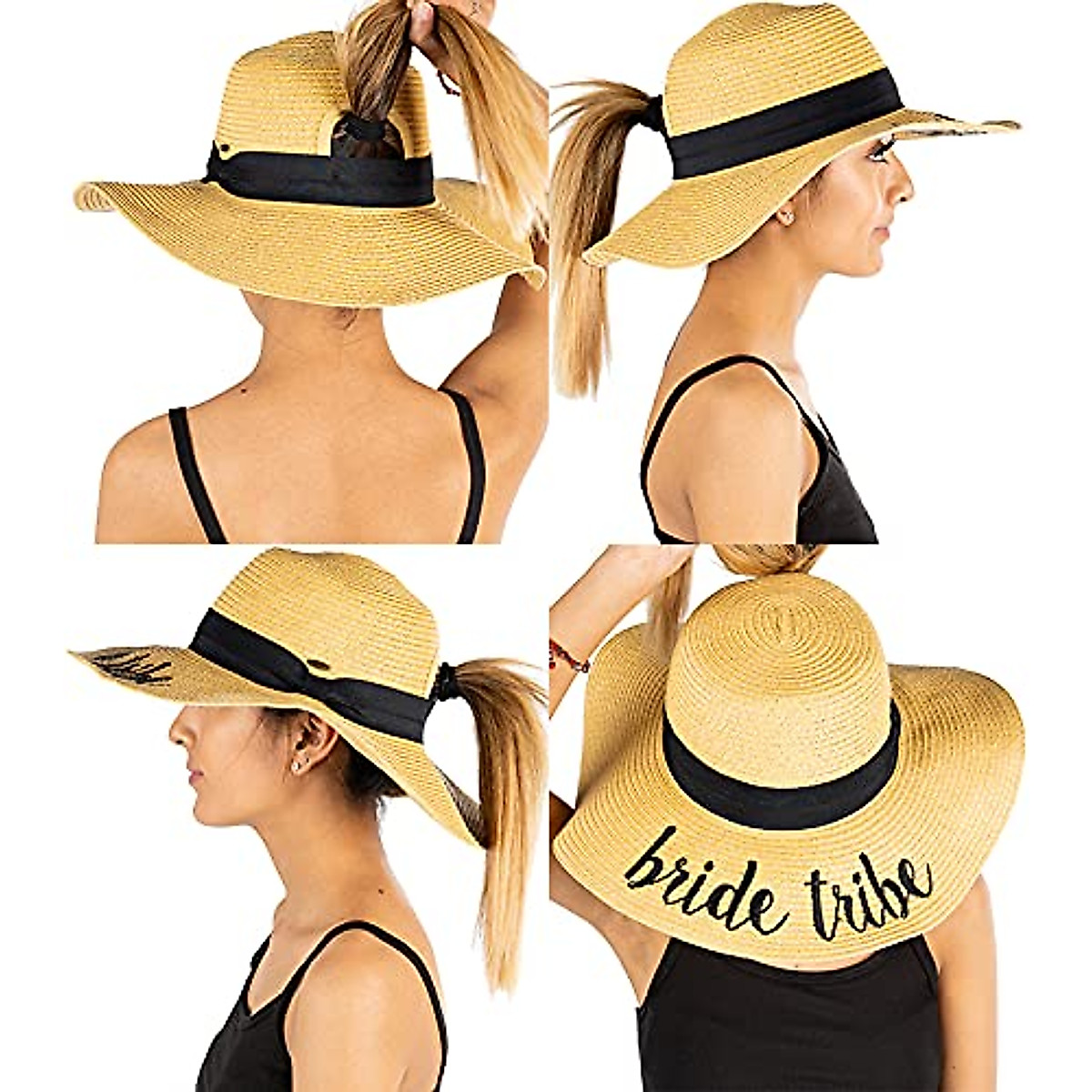 Funky Junque Messy Bun Sun Hat Bundle - 1 Bride, 6 Bride Tribe (7 Pack)