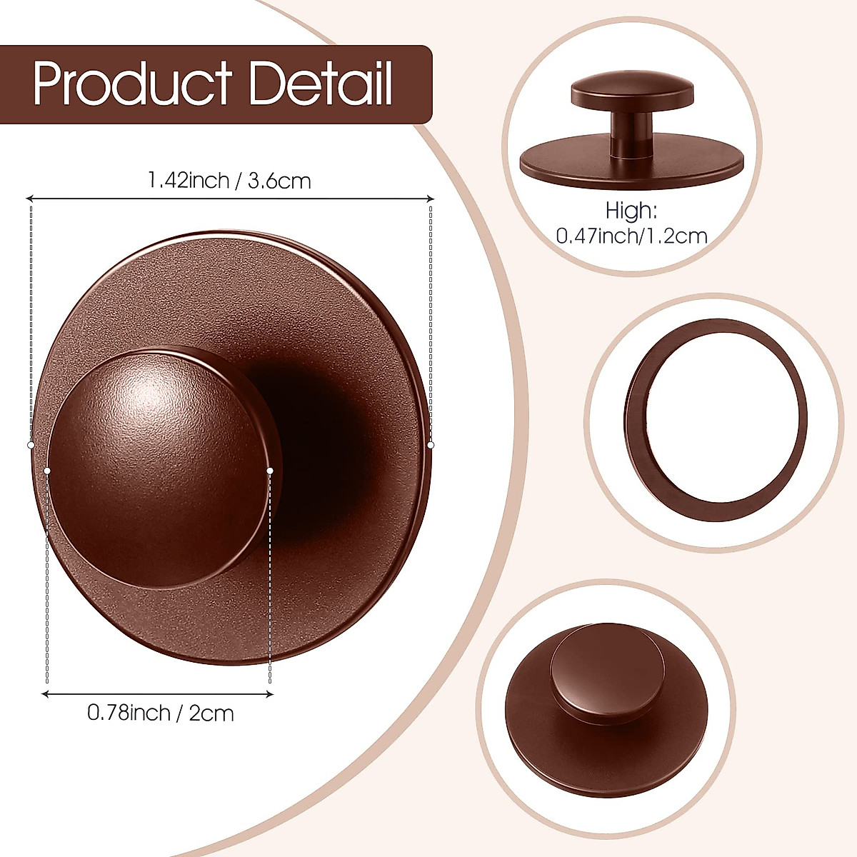 Jetec 20 Pieces Adhesive Cabinet Knobs Mini Instant Handle Stick Auxiliary Cabinet Organizer Pull Self-Stick Handle Helper for Windows, Wardrobes, Cabinets, Drawers(Coffee Color)