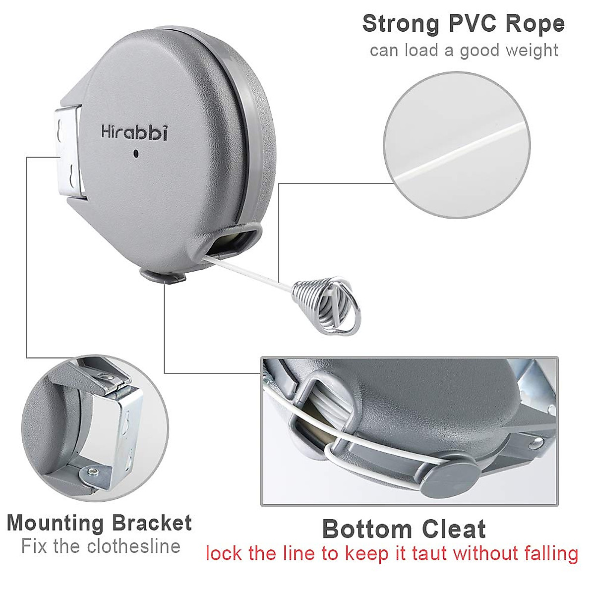 Retractable Clothesline Wall Mounted, Single Extendable Clothes Line Laundry Dryer, Adjustable Heavy Duty Washingline for Indoor Outdoor, Garden, Patio, Laundry - Easy Installation(49FT Grey)