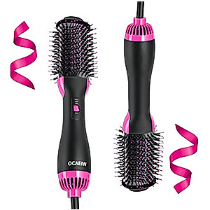 OCAEIW Volumizer Hair Dryer Brush, Hot-Air Hair Brushes, One Step Hair Dryer and Styler with Alci Plug for Women, Wig, Blow Dryer Brush for Straightening, Drying, Curling, Pink