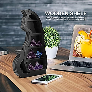 Alapaste Upgrade Moon Shelf Cat Design,Black Cat Wooden Crystal Shelf Display,Cat Shelves Crystal Holder for Stones Display,Moon Phase Wall Decor,Gothic Home Decor