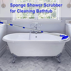 ITTAR Mutil-Purpose Scrub Brush with 3-Section Adjustable Long Handle, 56" Tub Tile Scrubber, 2-in-1 Shower Cleaning Brush & Sponge, Bathtub Cleaner Scrubber for Cleaning Walk-in Shower Bathroom