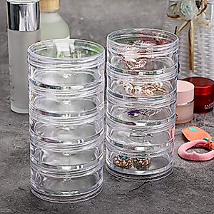 Hipiwe 2 Packs 5 Slot Clear Plastic Round Storage Jars - Art Craft Accessory Organizer Box Jewelry Beads Sewing Pills Container Holder for Storage Small Items, Hardware