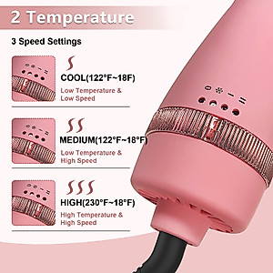 Huyerdo 4 in 1 Hair Dryer Brush, Pink Hot Air Brush Blow Dryer Brush in One, with Titanium Barrel, Hair Styler for Smooth, Negative Ion Anti-Frizz Blowout Hair Dryer Brush for Women