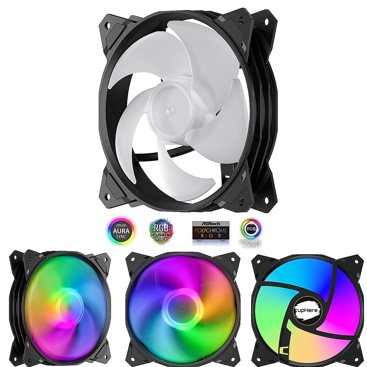 upHere 120mm 5V 3PIN Addressable RGB Case Fan Motherboard Sync Adjustable Colorful LED Fans with Controller 5x120mm PWM Fans PF1207-5