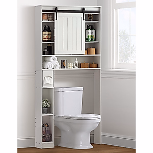LOUVIXA Over The Toilet Storage Cabinet, Over Toilet Bathroom Organizer with Sliding Barn Door and Adjustable Shelf, Home Space Save Toilet Rack for Bathroom, Laundry (Farmhose White, 1 Barn Door)