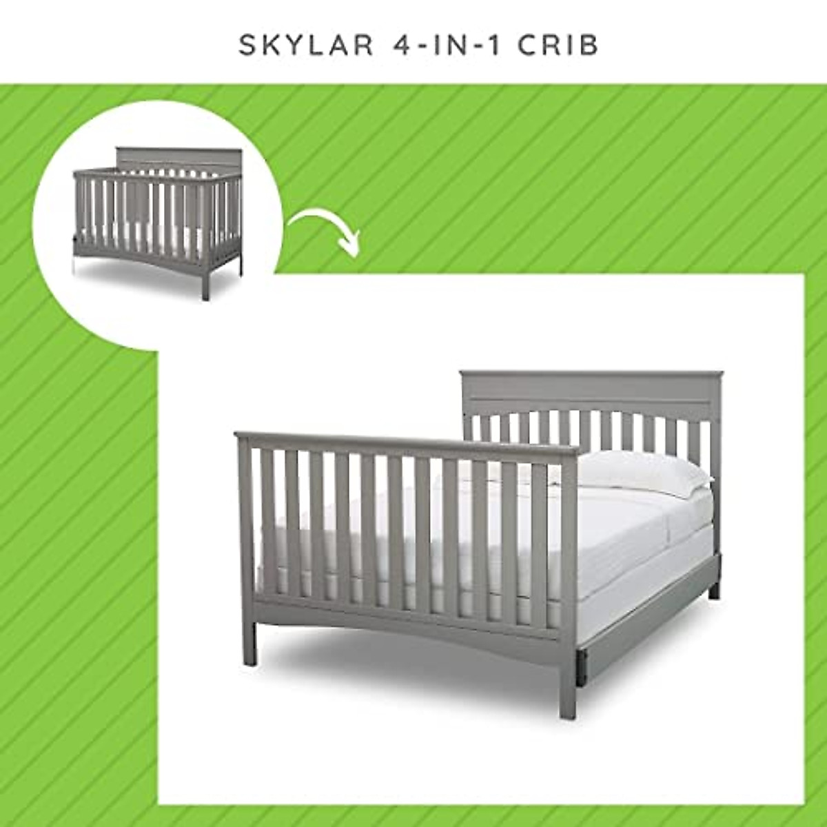 CC KITS Full Size Conversion Kit Bed Rails for Delta Children's Skylar Crib (Grey)
