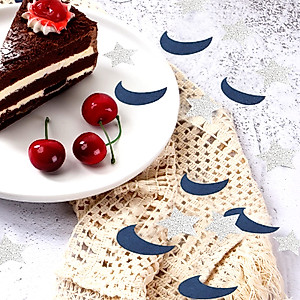 Navy-Blue Moon Silver Star Confetti - 300pcs Glitter twinkle little star Table Confetti,Ramadan Mubarak Decor Birthday Wedding Baby Shower Party Decorations Lasting Surprise