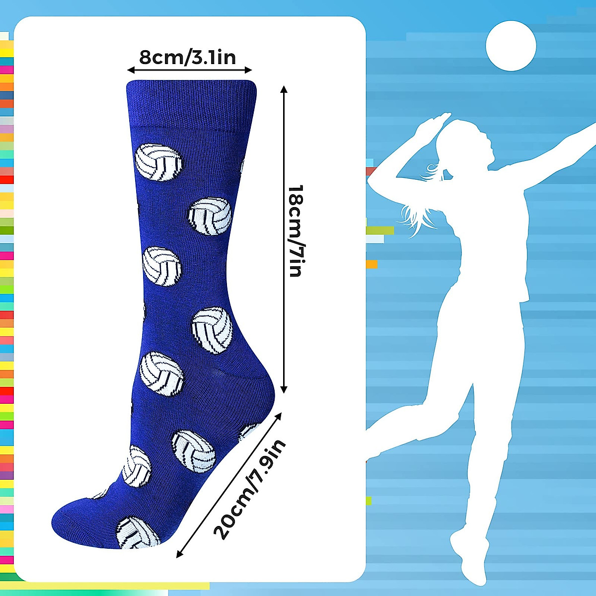 JaGely 8 Pairs Women's Novelty Volleyball Socks Funny Sports Socks for Men Youth Teen Volleyball Athletic Crew Socks Volleyball Gift for Volleyball Lovers Players Athletes Volleyball Coach