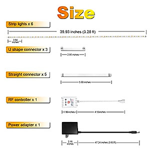 DAYBETTER Under Cabinet Lights, 6 PCS Dimmable Under Cabinet Lighting with Remote, LED Strip Lights for Kitchen Cabinet, Counter, Shelf, 2700K-6500K Warm to Daylight White, Timing, 360 LEDs, 20 ft