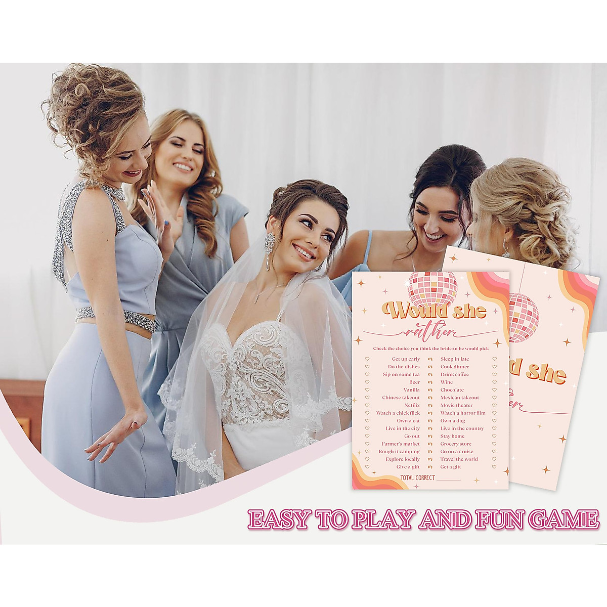 Disco Ball Would She Rather Game for 30 Guests with Game Cards, The Last Disco Bridal Shower Game, Boho Bridal Shower Decorations, Wedding Shower or Bachelorette Party Supplies - 04