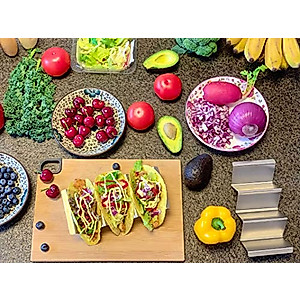 Taco Holder - Taco Stand Stainless Steel Set of 4, Dishwasher, Oven and Grill Safe, Easy to Clean and Folded Up for Compact Storage, Nacho Trays for Taco Tuesday Dinner Party
