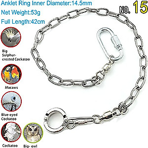 ebamaz Pet Bird Leash Parrot Foot Chain Stainless Steel 304 Anklet Ring (Model 15, 14.5mm)