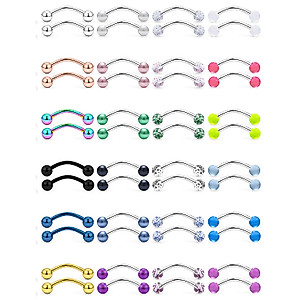 Prjndjw 48PCS 14G Glow in The Dark Snake Eyes Tongue Rings Surgical Steel Curved Barbell Nipplerings Nipple Ring Body Piercing Jewelry for Women Men