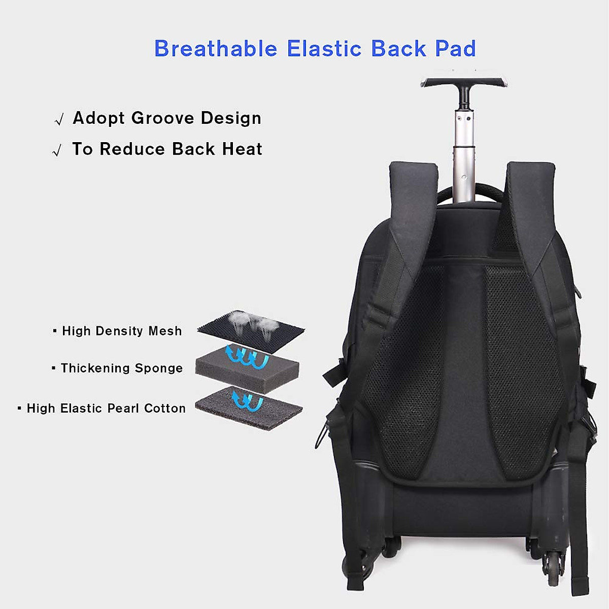 AOPMGOE AOKING 21″Water Resistant Rolling Wheeled Backpack Laptop Compartment Bag (Black)