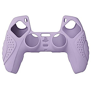 eXtremeRate PlayVital Guardian Edition Mauve Purple Ergonomic Soft Anti-Slip Controller Silicone Case Cover for ps5, Rubber Protector Skins with White Joystick Caps for PS5 Controller