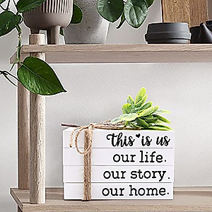This Is Us Decorative White Books Set Our Life Our Story Our Home Book Stack with Twine Greenery Farmhouse Wooden Books This Is Us Tiered Tray Decor Rustic Home Decorations Coffee Table Books