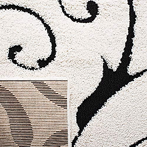 SAFAVIEH Florida Shag Collection 8'6" x 12' Ivory / Black SG455 Scrolling Vine Graceful Swirl Textured Non-Shedding Living Room Bedroom Dining Room Entryway Plush 1.2-inch Thick Area Rug