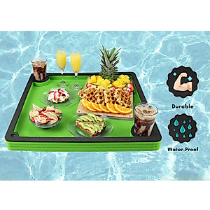 Polar Whale Floating Breakfast Table Serving Buffet Green and Black Tray Drink Holders for Swimming Pool or Beach Party Float Lounge Refreshment Durable Foam UV Resistant with Cup Holders 24 Inches