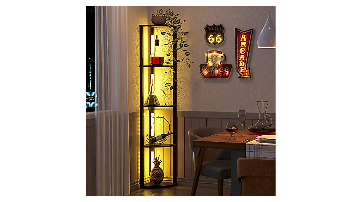 Tribesigns Corner Display Shelf with LED Lights