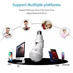 Light Bulb Security Camera, 360 Panoramic Camera Light Bulb, Smart Camera Lamp with Adjustable Bracket, Floodlight and Infrared Night Vision, Motion Detection, Alarm Events, V380 App & PC Software/C6