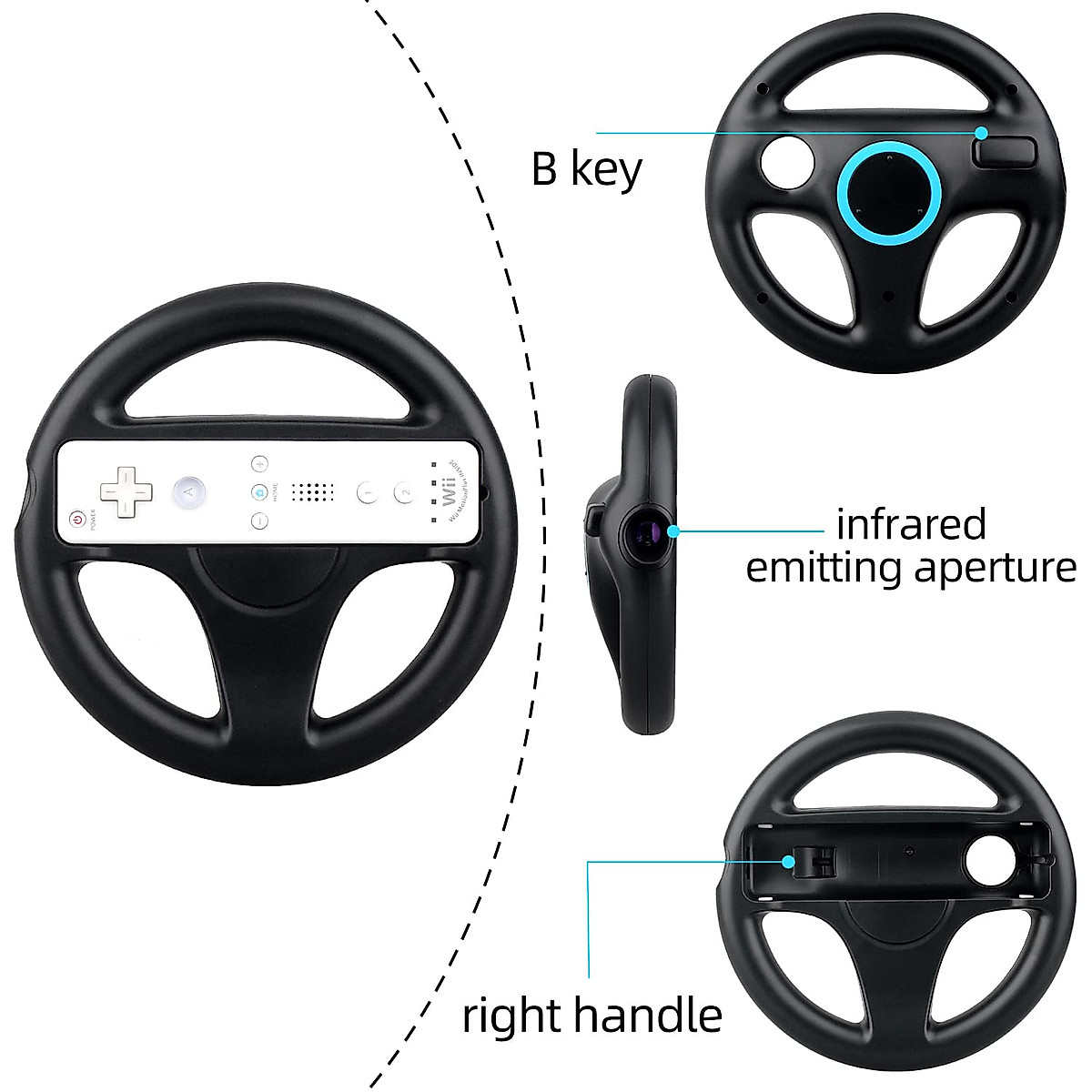 OSTENT Kart Racing Games Steering Wheel for Nintendo Wii Remote Controller Super Mario Game Color Black