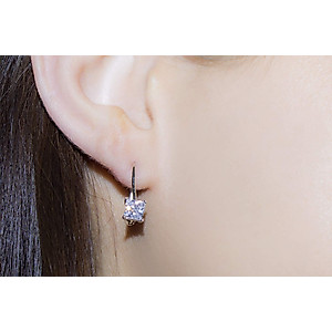 Mia Sarine Square Princess Cut Cubic Zirconia Drop Dangle Leverback Bridal Earrings for Women in Rhodium Plated Brass
