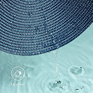 FunWheat Round Braided Placemats Set of 6 Table Mats for Dining Tables Woven Washable Non-Slip Place mats 15 inch (Blue, 6pcs)