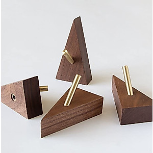 Wall Coat Hook Rack - Set of 4 – Natural Walnut Wood and Solid Brass Hook for Hanging Coats - Wall Mounted Hat Hooks – Nordic Style Decorative Wall Hooks - Hat Hangers for Wall