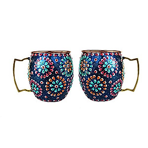 Rastogi Handicrafts Handmade Outer Hand Painted Art work Wine, Vodka, Beer,Cocktail,Juice, Cold Coffee Mug - Cup (2)