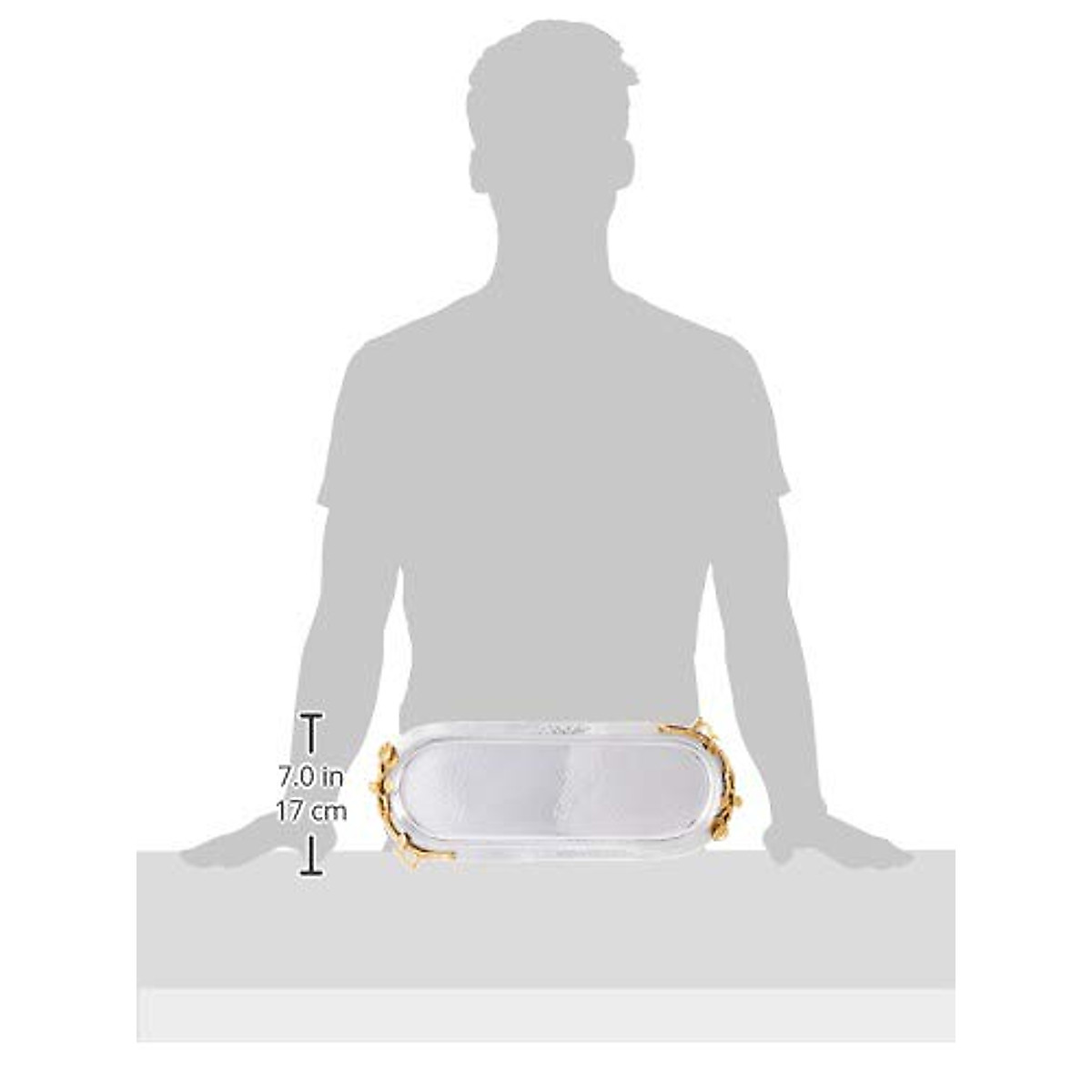 Elegance Golden Vine Hammered Stainless Steel Oval Tray, 15.25 by 5.75-Inch, Silver/Gold