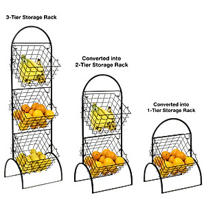 Sorbus 3-Tier Wire Market Basket Storage Stand for Fruit, Vegetables, Toiletries, Household Items, Stylish Tiered Serving Stand Baskets for Kitchen, Bathroom Organization (3 Tier)