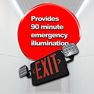 Ciata Emergency LED Exit Sign Combo with 90-Minute Battery Backup and Adjustable Ultra-Bright LED Lamps (Black)