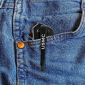 USMC Black Tactical Folding Knife-3.5 Inch Blade Marine Rescue & Hunting Knife-Two-Sided Engravings - USMC Gift-Disabled USMC Vet Owned SMALL Business