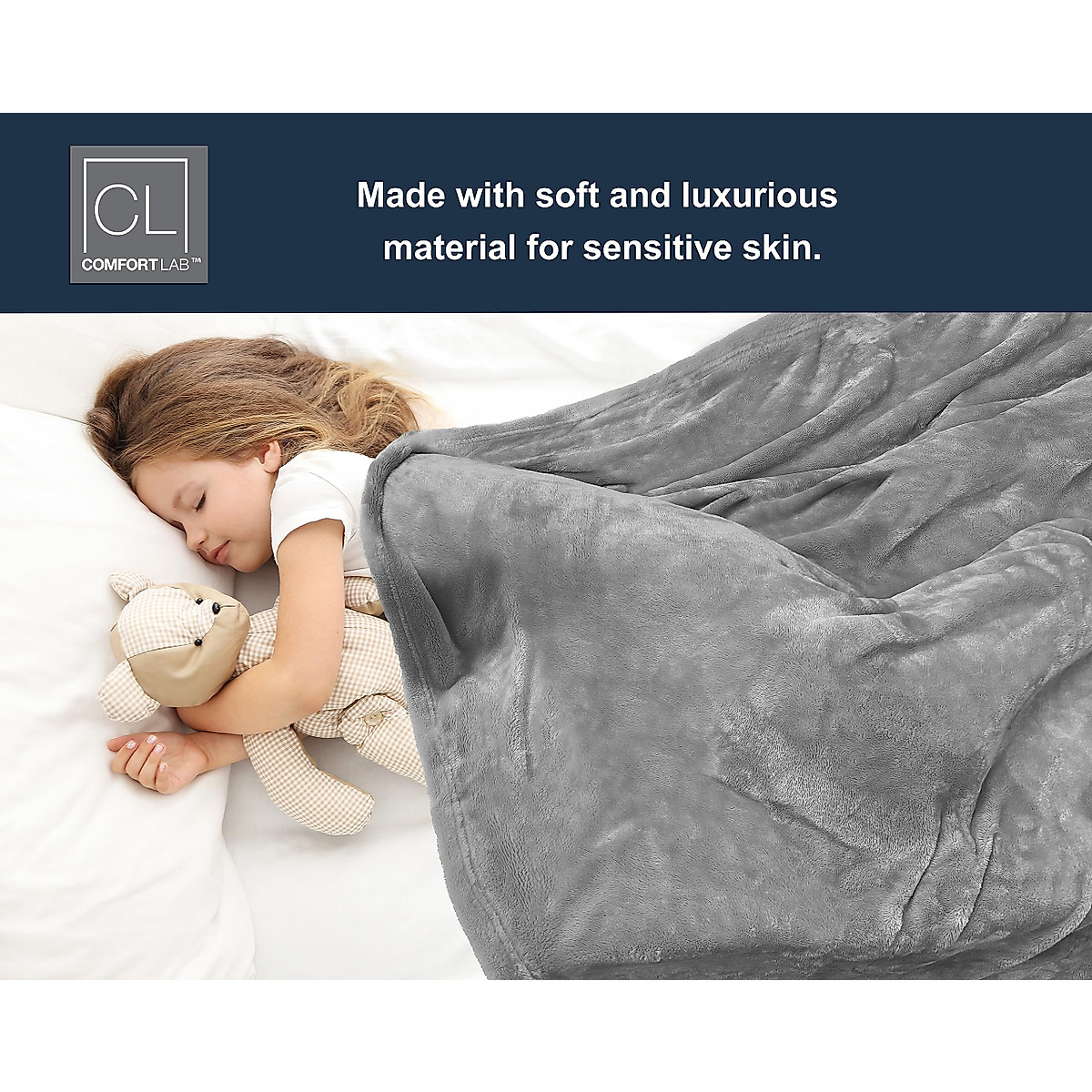 Comfort Lab Plush Flannel Throw Blanket - Soft, Lightweight, Giftable Fleece Blanket for Couch, Bed & Home Decor - Anti Pilling and Non Shedding Fleece Couch Throw - Kids/Pet (40" x 50") - Grey