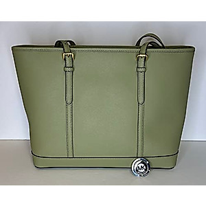 Michael Kors Jet Set Travel Large TZ Shoulder Tote bundled with Double Zip Wristlet and Purse Hook (Light Sage/MK)