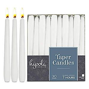 Hyoola Tall Taper Candles - Tapered Candles - White Dripless Candle Sticks - 8 Inch (20cm) - 7 Hour Burn Time (30-Pack)