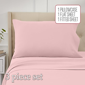 lalaLOOM Twin Bed Sheet Set, Soft Microfiber Hotel Luxury Bedding, Extra Deep Pocket, 3 Piece Sheets and Pillowcase Sets, Breathable Wrinkle, Fade Resistant Easy Care Machine Washable Linen Light Pink