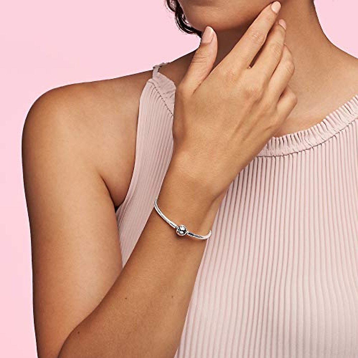 PANDORA Jewelry Smooth Moments Snake Chain Charm Sterling Silver Bracelet, 8.3"