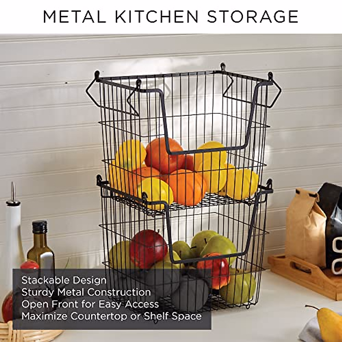 DII Metal Wire Mesh Stackable Utility Storage Bin, Large Rectangle, 13x10x11", Black