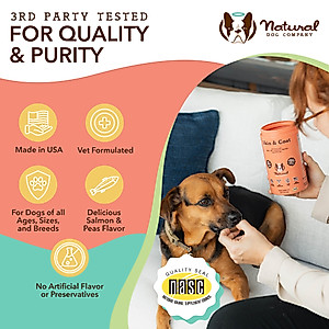 Natural Dog Company Skin & Coat Chews, Salmon & Peas Flavor, Dog Vitamins and Supplements for Healthy Skin & Coat, Itch Relief for Dogs with Allergies, with Biotin, Vitamin E, Omega 3, 180 Count