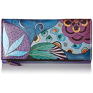 Anna by Anuschka Women's Hand-Painted Genuine Leather Three Fold Clutch - Tribal Potpourri Eggplant