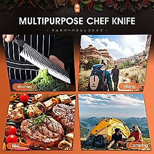 ROCOCO Kiritsuke Knife Hand Forged Sharp Chef Bunka Knives Professional Multipurpose Meat Vegetable Cleaver for Home Kitchen BBQ 7.8" Birthday Thanksgiving Christmas Gift