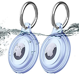 2 Pack IPX8 Waterproof AirTag Keychain Holder Case, Lightweight, Anti-Scratch, Easy Installation,Soft Full-Body Shockproof Air Tag Holder for Luggage,Keys, Dog Collar-Blue