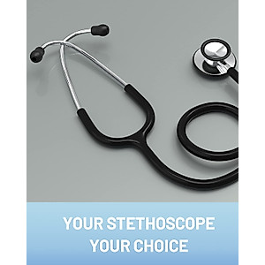 FriCARE Dual Head Stethoscope - Stethoscopes for Nurses, Medical Students - Classic Estetoscopio EMT/CMA Study Kit Accessories, StethoMedic Essentials, Prompt Customer Care, Mirror Black Tube, 30 inch