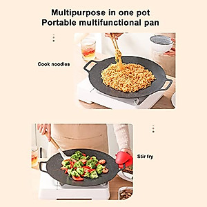 Buachois Korean Grill Pan,Nonstick Round Griddle Grill Pan for Korean BBQ,Round BBQ Griddle with Handle,Multifunctional Stove Plate for Meats, Pancakes, Ribs (Gas Model 30cm)
