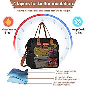 KNETAP Lunch Bag for Men and Women - Black, Waterproof, Leakproof, Large Capacity, Thermal Insulation, Reusable, Portable, Multi-Purpose