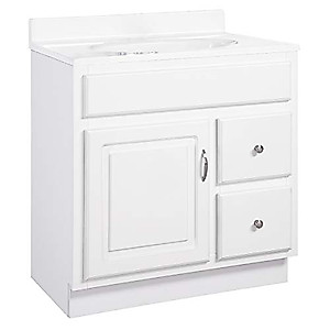 Design House Concord 30 Inch Bathroom Vanity, Ready to Assemble, Solid Wood, White, 587014