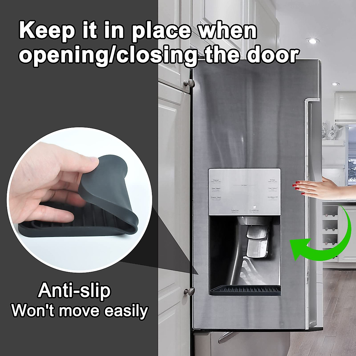 KindGa Refrigerator Drip Catcher Tray,Protector Ice and Water Dispenser Pan,Fridge Spills Water Pad Catch Basin for Drainage 2 Pack (Rectangular,Black)