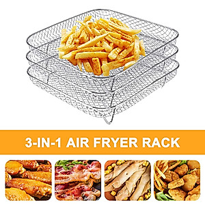 Square Air Fryer Rack,3 Layer Stainless Steel Stackable Dehydrato-r Rack with An-ti-scalding Clip,Stainless Steel Multi-Layer Dehydrato-r Rack Air fryer Accessories(Silver)